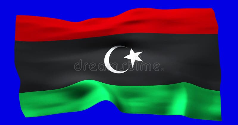 Flag of Libya Realistic Waving on Blue Screen. Seamless Loop Animation ...