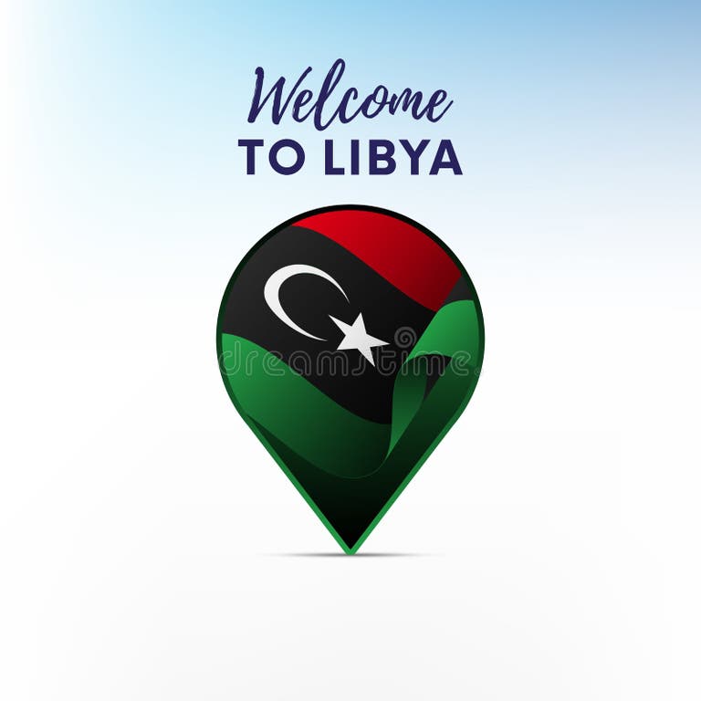 Flag of Libya in Shape of Map Pointer or Marker. Welcome To Libya ...