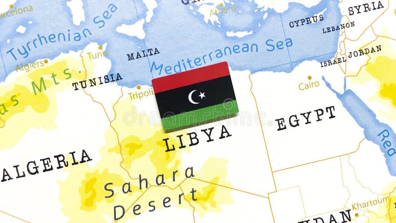 The Flag of Libya in the World Map Stock Image - Image of destination ...