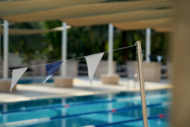 Flag Line on String at Swimming Pool in Race Concept Stock Photo ...