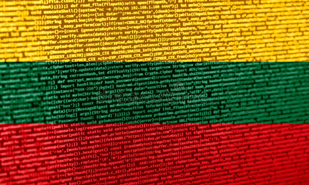 Flag of Lithuania Over Digital Code. Concept of Cybersecurity ...