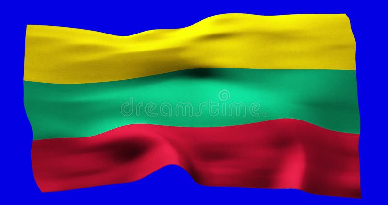 Flag of Lithuania Realistic Waving on Blue Screen. Seamless Loop ...