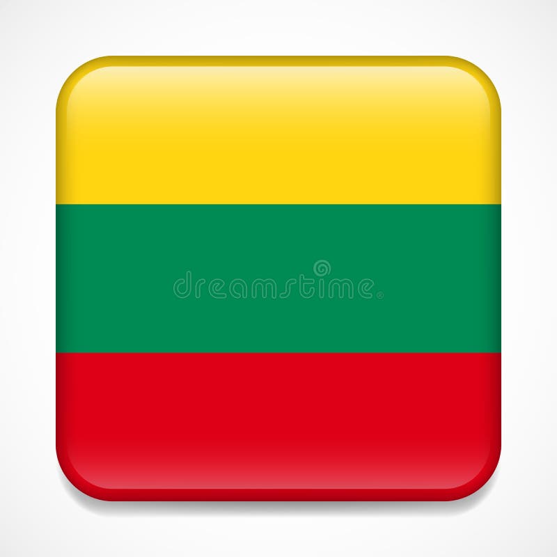 Flag of Lithuania. Square Glossy Badge Stock Vector - Illustration of ...