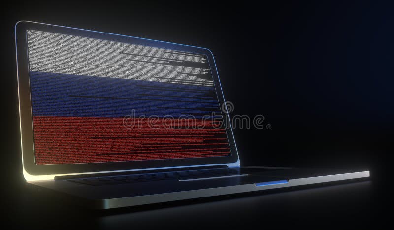 Flag of Russia Made with Computer Code on the Laptop Screen. Hacking or ...