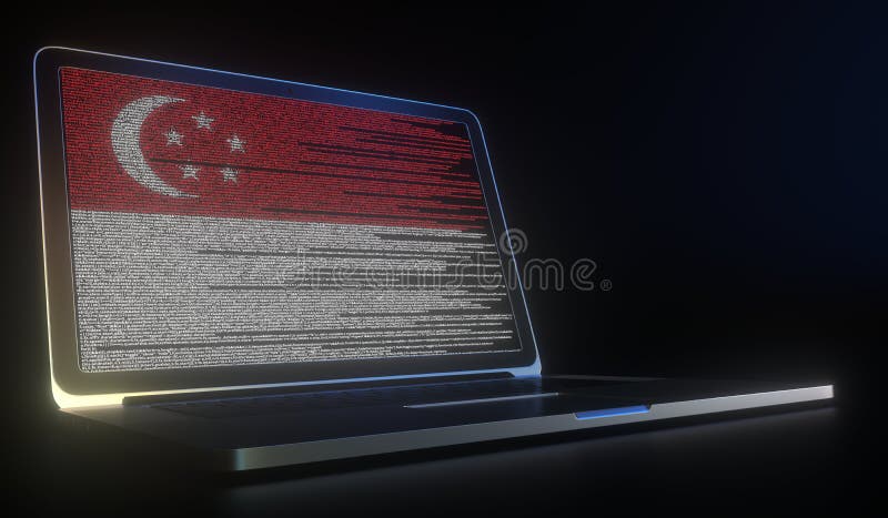 Flag of Singapore Made with Computer Code on the Laptop Screen. Hacking ...