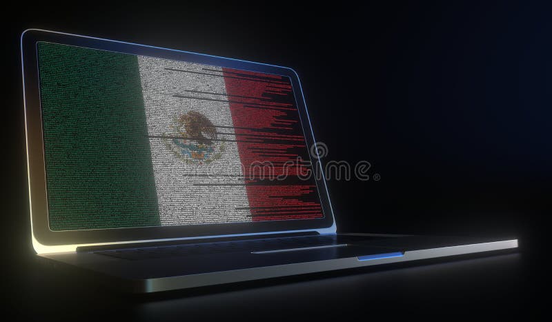 Flag of Mexico Made with Computer Code on the Laptop Screen. Hacking or ...