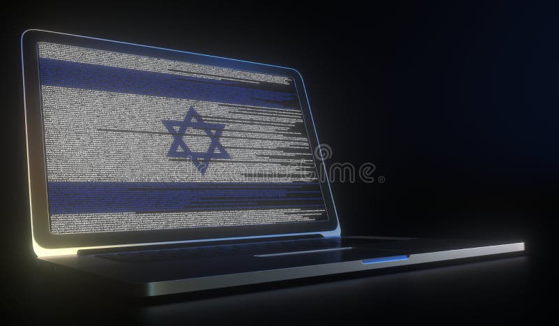 Open Laptop and Computer Code on the Screen Composing Flag of Israel ...