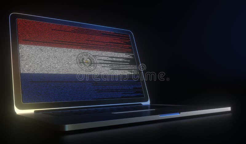 Flag of Paraguay Made with Computer Code on the Laptop Screen. Hacking ...
