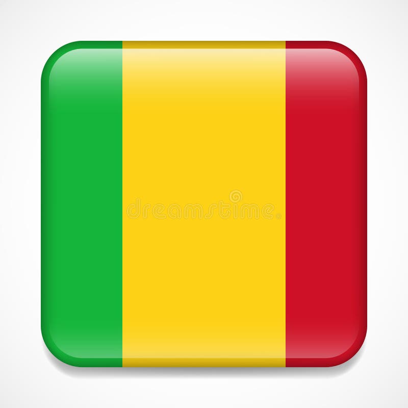 Flag of Mali. Square Glossy Badge Stock Vector - Illustration of ensign ...