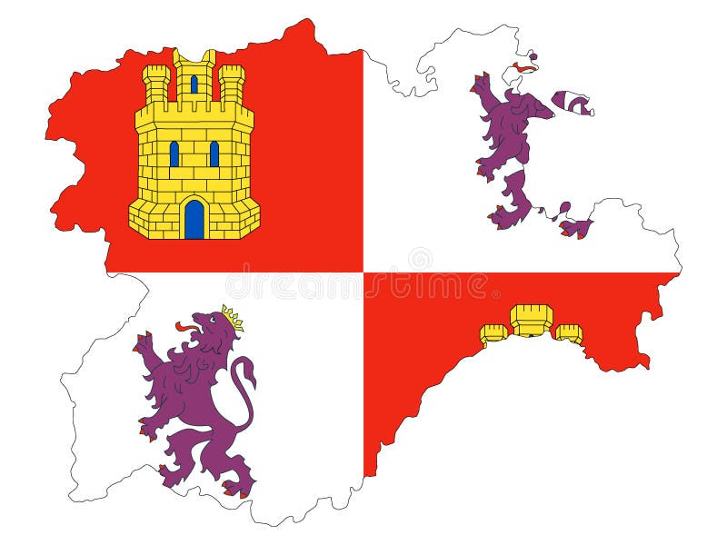 Flag and Map Combined of the Spanish Autonomous Community of Castile ...