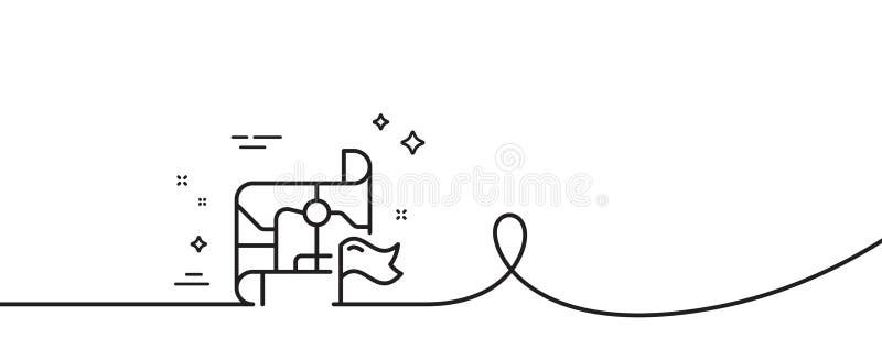 Flag on Map Line Icon. Goal Destination Sign. Continuous Line with Curl ...