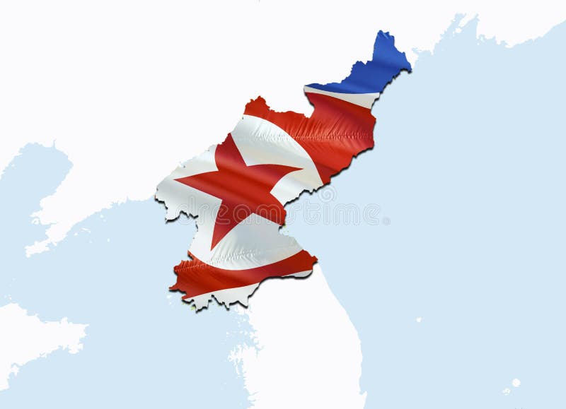 Flag Map of North Korea. 3D Rendering North Korea Map and Flag on Asia ...