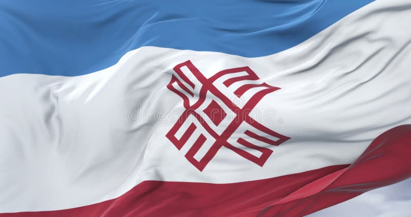Flag of Mari El Waving at Wind with Blue Sky in Slow, Loop Stock Video ...