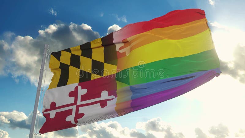 Flag of Maryland and LGBT. Maryland and LGBT Mixed Flag Waving in Wind ...