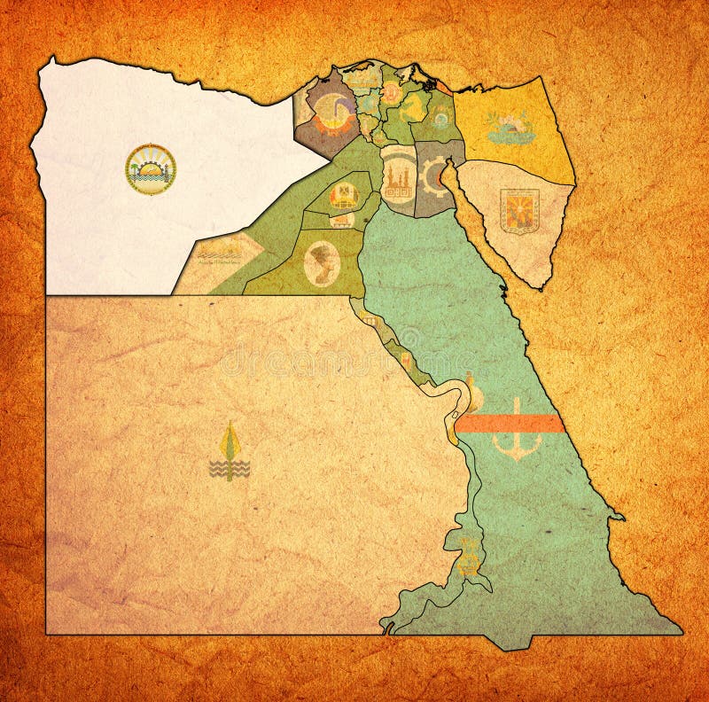 Flag of Matrouh on Map of Egypt Governorates Stock Illustration ...