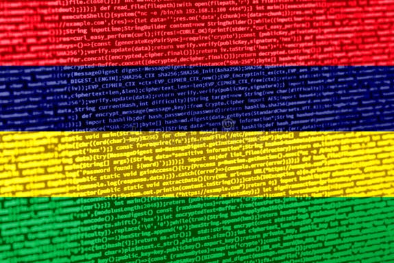 Flag of Mauritius Over Digital Code. Concept of Cybersecurity ...