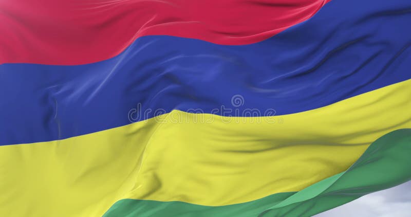 Mauritius Flag Waving at Wind with Blue Sky in Slow, Loop Stock Video ...