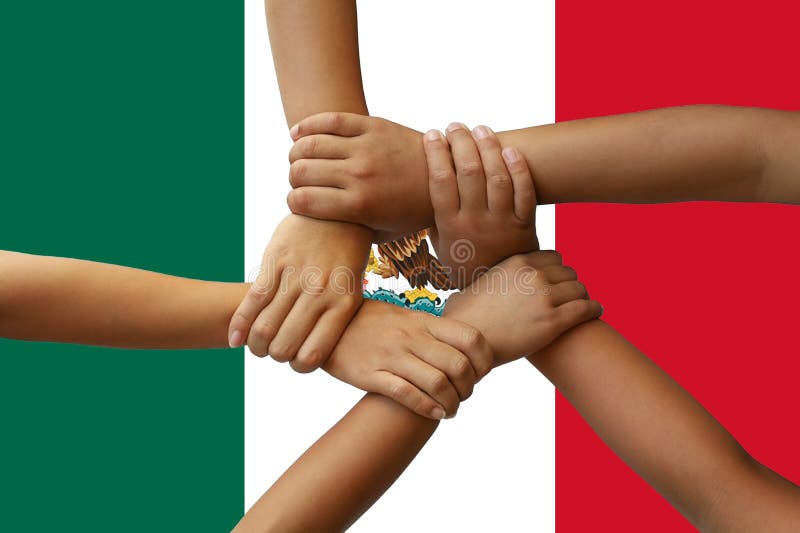 Flag of Mexico, Intergration of a Multicultural Group of Young People ...