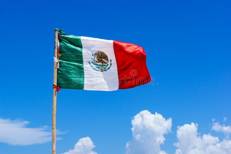 Flag of Mexico Over Blue Cloudy Sky Stock Image - Image of country ...