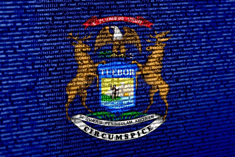 Flag of Michigan Over Digital Code. Concept of Cybersecurity ...