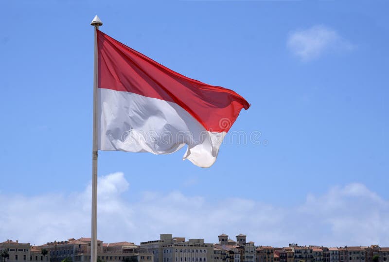 The Flag of Monaco Waving in the Wind Stock Image - Image of national ...