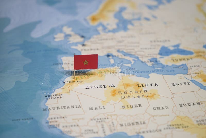 The Flag of Morocco in the World Map Stock Image - Image of land ...