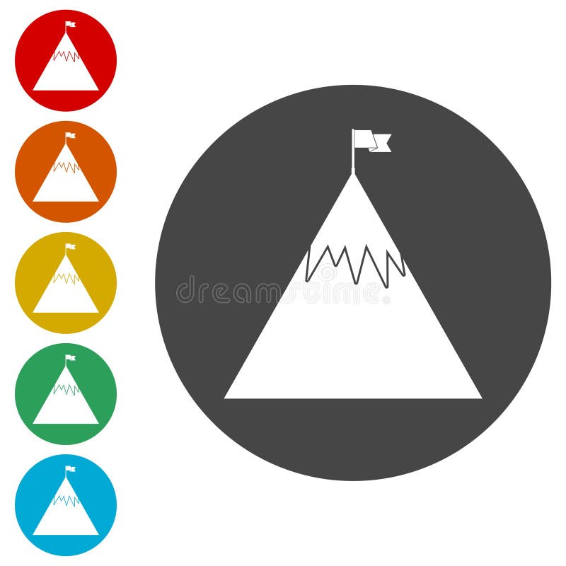Flag on a Mountain Peak Icons Set Stock Vector - Illustration of ...