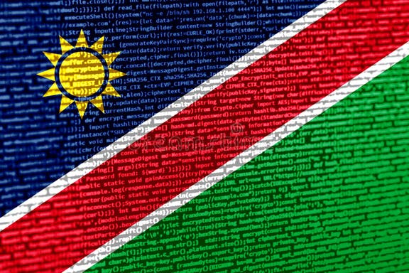 Flag of Namibia Over Digital Code. Concept of Cybersecurity, Innovation ...