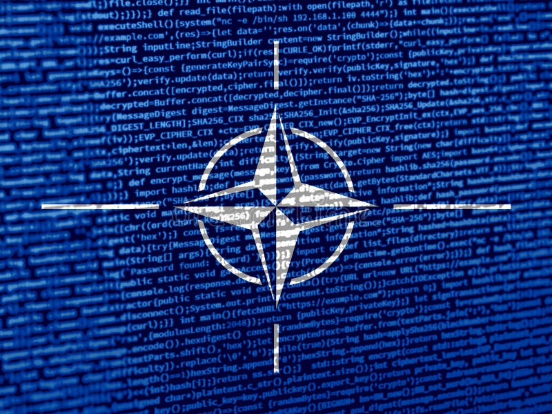 Flag of NATO Over Digital Code. Concept of Cybersecurity, Innovation ...
