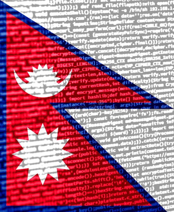Flag of Nepal Over Digital Code. Concept of Cybersecurity, Innovation ...