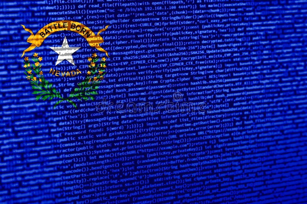 Flag of Nevada Over Digital Code. Concept of Cybersecurity, Innovation ...