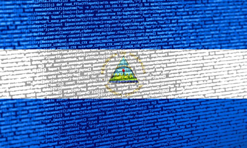 Flag of Nicaragua Over Digital Code. Concept of Cybersecurity ...