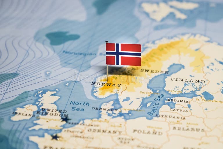 The Flag of Norway in the World Map Stock Photo - Image of atlas ...
