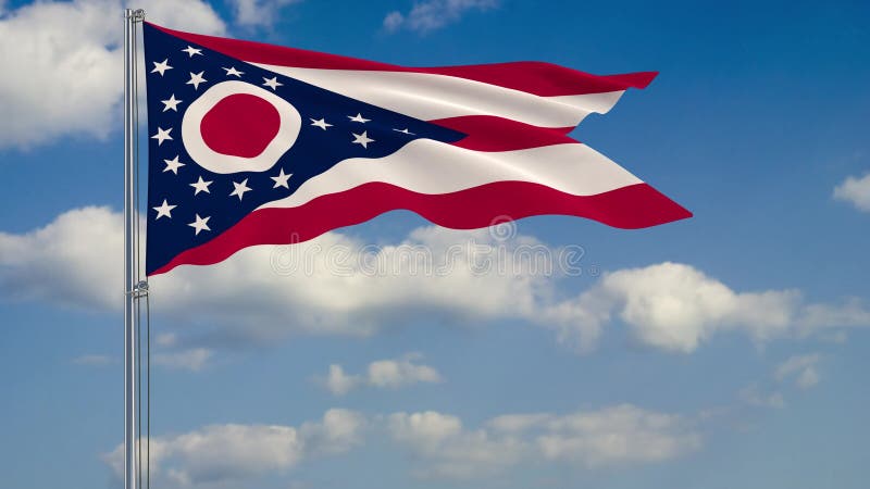 Ohio State Flag in Wind Against Cloudy Sky 3d Rendering Stock ...