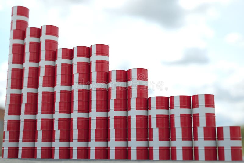 Oil Barrels with Flag of Denmark Form Downward Trend. Petroleum ... Oil Barrels with Flag of Denmark Form Downward Trend. Petroleum ...