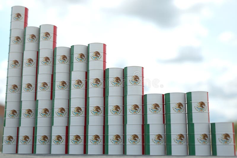 Oil Barrels with Flag of Mexico Form Downward Trend. Petroleum Industry ... Oil Barrels with Flag of Mexico Form Downward Trend. Petroleum Industry ...