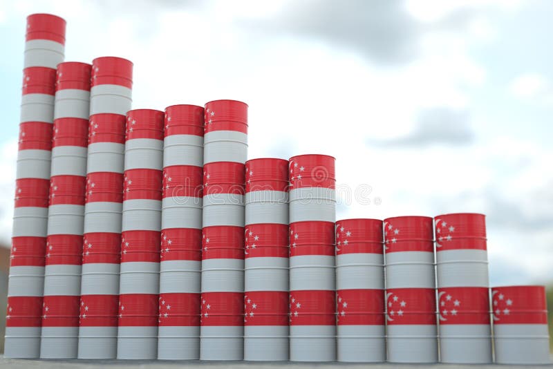 Oil Barrels with Flag of Singapore Form Downward Trend. Petroleum ... Oil Barrels with Flag of Singapore Form Downward Trend. Petroleum ...