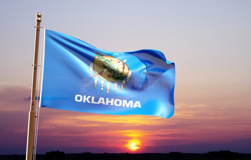 Flag of Oklahoma Waving in the Wind Against the Sunset Stock Photo ...