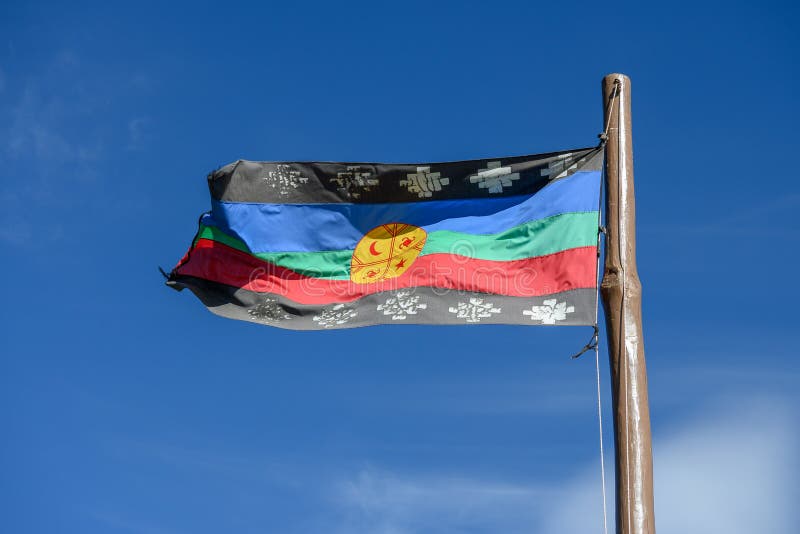Flag of the Original Mapuche People in Blue Sky Stock Image - Image of ...