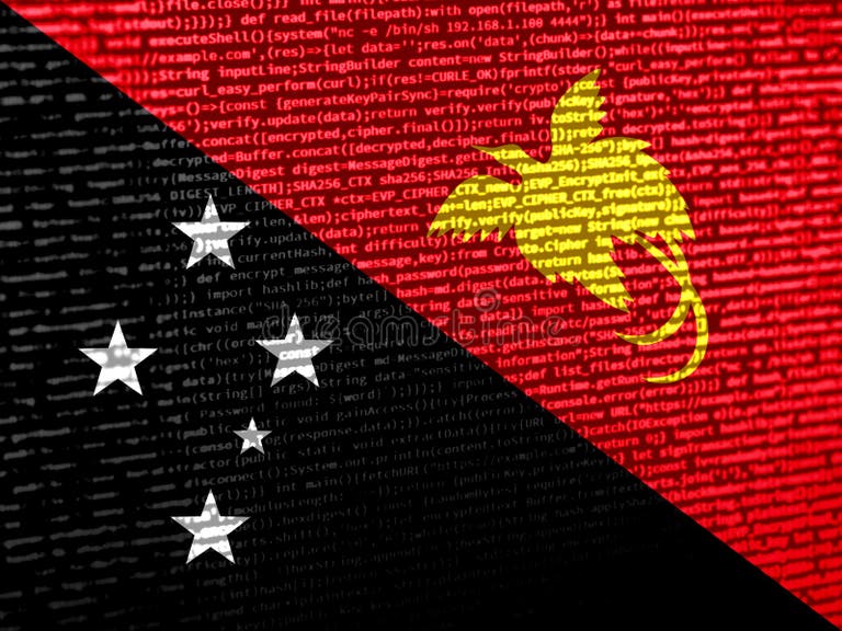 Flag of Papua New Guinea Over Digital Code. Concept of Cybersecurity ...