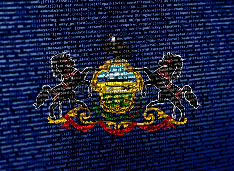 Flag of Pennsylvania Over Digital Code. Concept of Cybersecurity ...