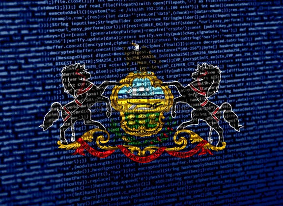 Flag of Pennsylvania Over Digital Code. Concept of Cybersecurity ...