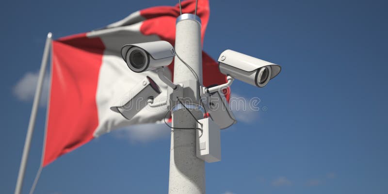 Flag of Peru and Four Security Cameras, 3d Rendering Stock Illustration ...