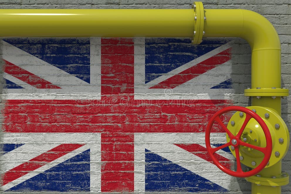 Pipe with Valve and Flag of the UK. 3d Rendering Stock Illustration ...