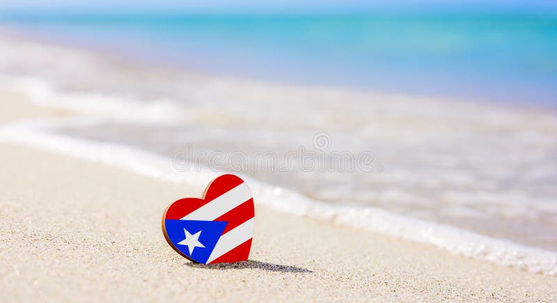 Flag of Puerto Rico in the Shape of a Heart on a Sandy Beach. Stock ...