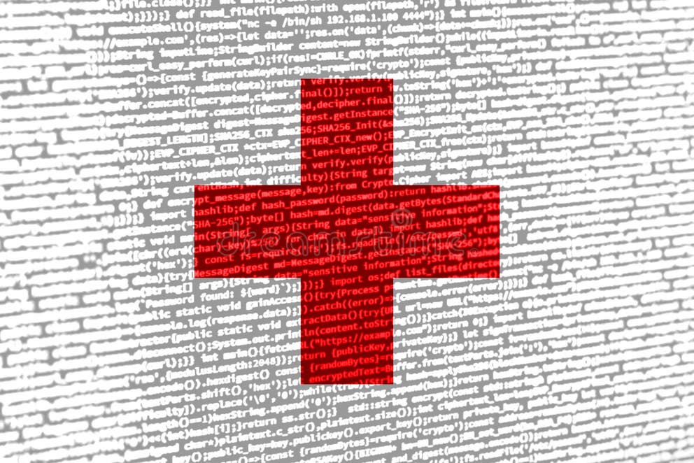 Flag of the Red Cross Over Digital Code. Concept of Cybersecurity ...