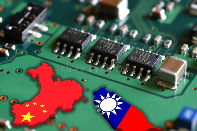Flag of the Republic of China and Taiwan on Microchips of a Printed ...