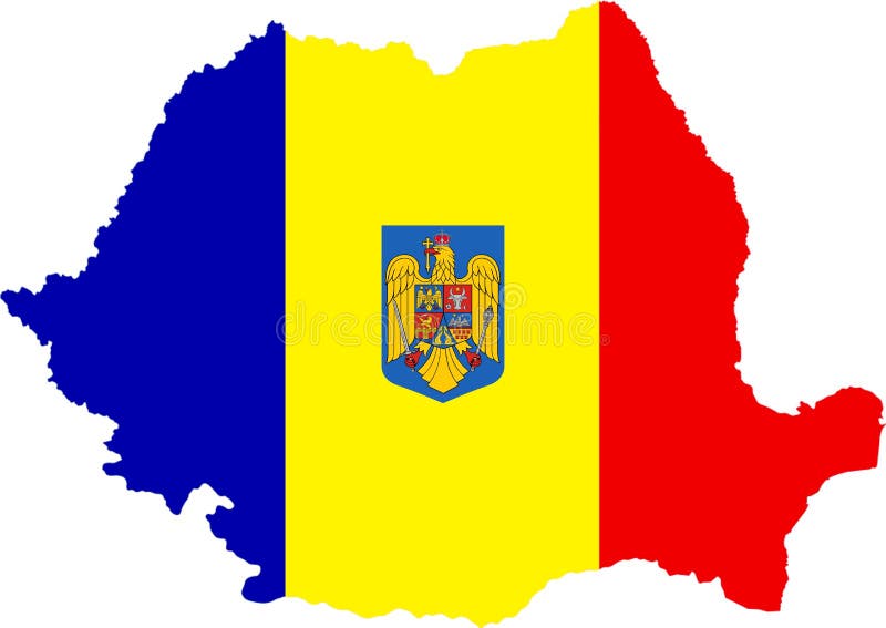 Flag of Romania with Its Emblem and Country Shape Stock Illustration ...