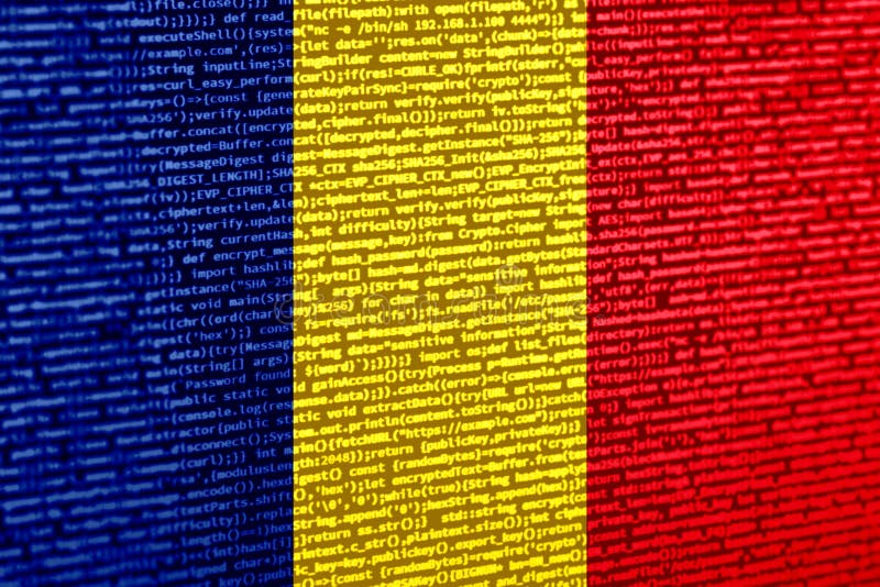 Flag of Romania Over Digital Code. Concept of Cybersecurity, Innovation ...
