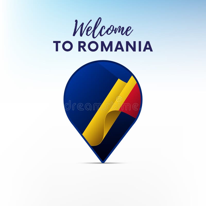 Flag of Romania in Shape of Map Pointer or Marker. Welcome To Romania ...